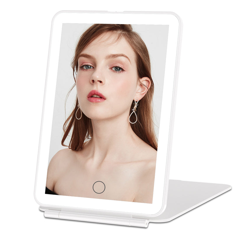 FUNTOUCH Portable LED Lighted Makeup Mirror, Dimmable Touch Control, F